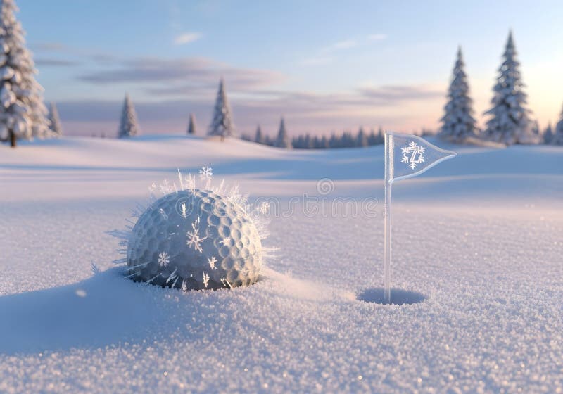 Frozen Golf Ball in Snowy Golf Course Stock Illustration - Illustration ...