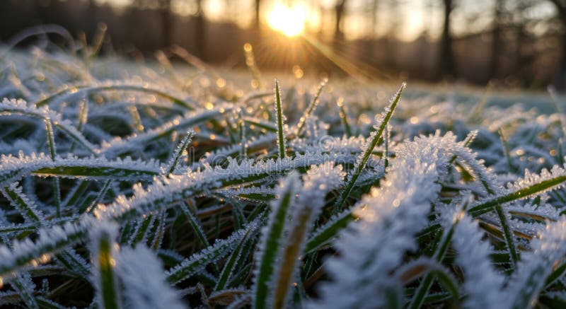 Frozen Grass Blades at Sunrise Stock Illustration - Illustration of ...