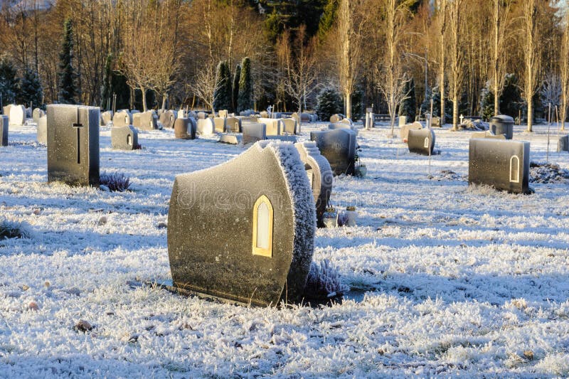 A Cemetery with Snow on the Ground Stock Photo - Image of tranquility ...