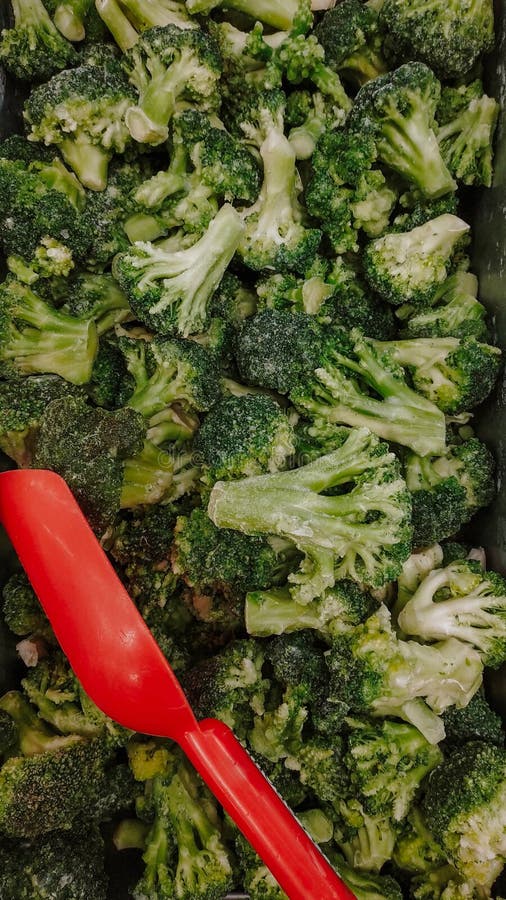 Frozen Green Broccoli Mix. Top View Background Stock Photo - Image of ...