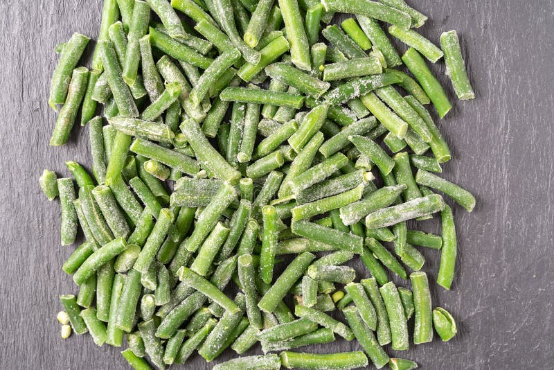Frozen Green String Beans on Black Background Stock Image - Image of ...