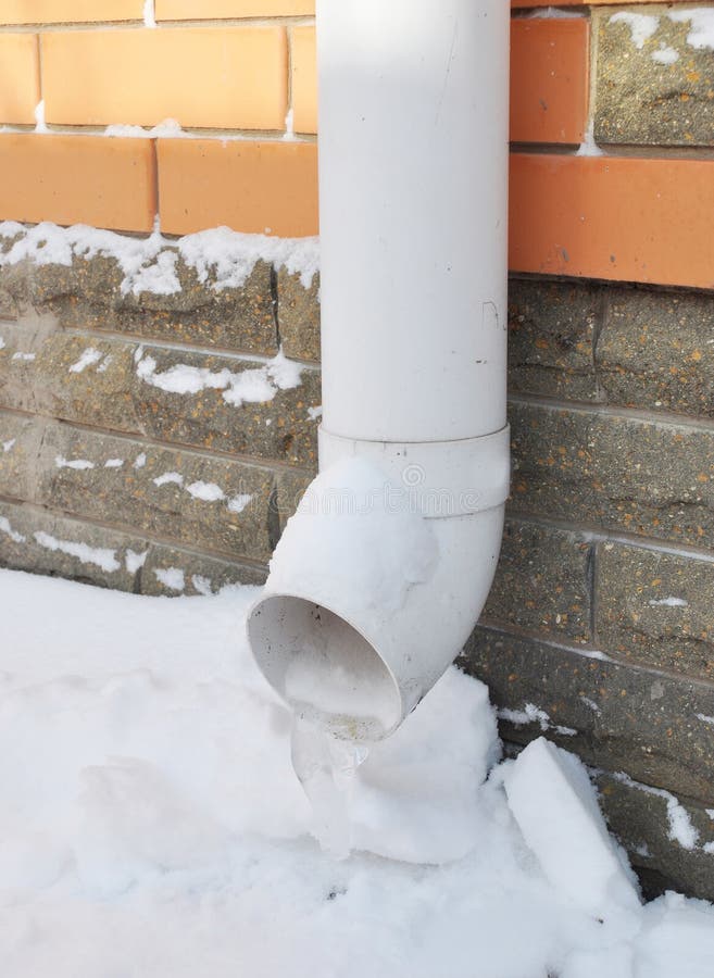Frozen Gutter, Downspout. Gutter Pipe, Downspouts, House Foundation ...