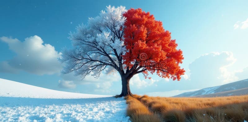 Frozen Half, Lush Half; a Deciduous Tree Bridging Winter and Summer ...