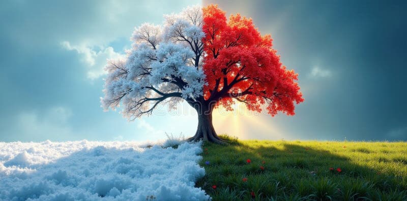 Frozen Half, Lush Half; a Deciduous Tree Bridging Winter and Summer ...