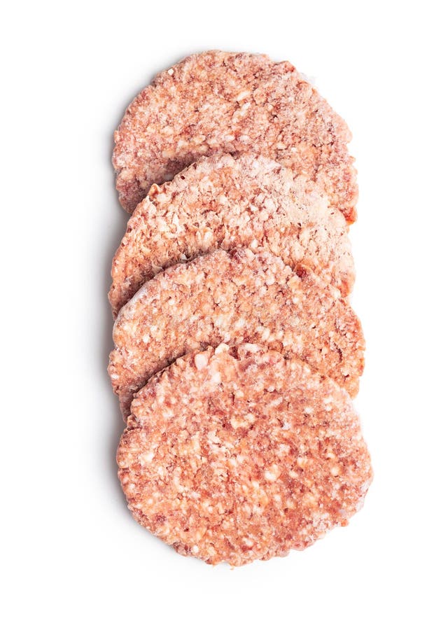 Frozen Hamburger Meat. Raw Beef Patties Isolated on White Background ...