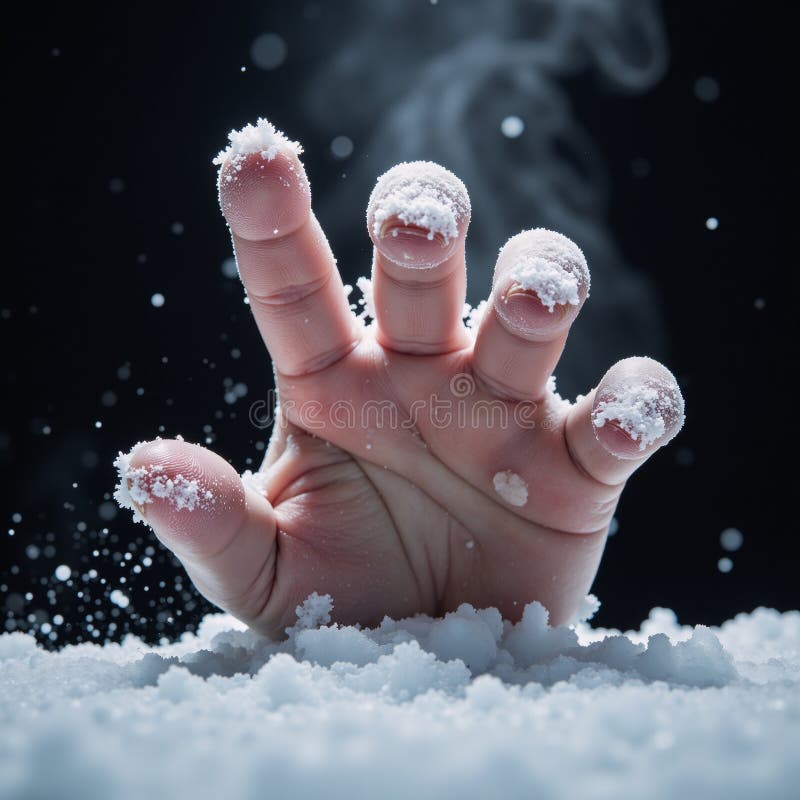 A Frozen Hand Amidst Frigid Temperatures Stock Illustration ...