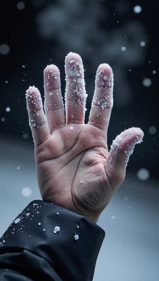 A Frozen Hand Amidst Frigid Temperatures Stock Illustration ...