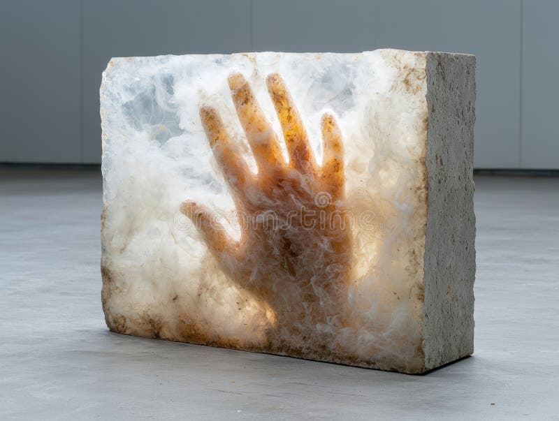 Frozen Hand Imprint in Ice Block Stock Illustration - Illustration of ...