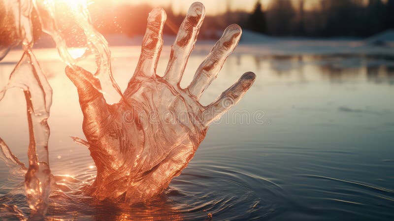 Frozen Hand Sticking Out of Water Stock Illustration - Illustration of ...