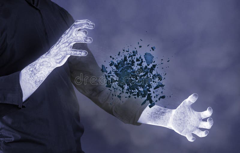 Frozen Hands with Cold Stone Shattering Stock Photo - Image of glowing ...