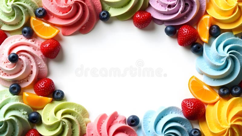 "Frozen Harmony Circle – Elegant Fruit & Ice Cream Frame" Stock ...