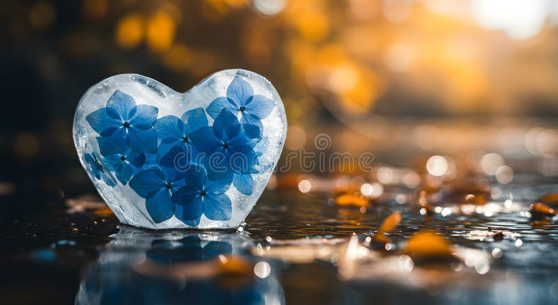 Frozen Heart: Blue Hydrangeas in Ice Stock Illustration - Illustration ...