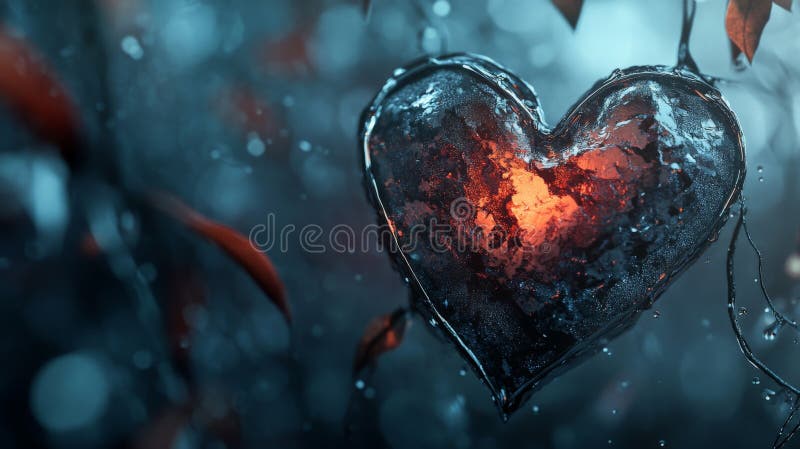 Frozen Heart with Fiery Core Amidst Enchanted Forest Setting Stock ...