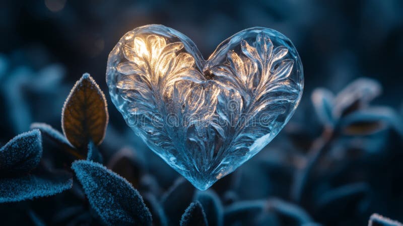 Frozen Heart Glowing in Winter Foliage Stock Illustration ...