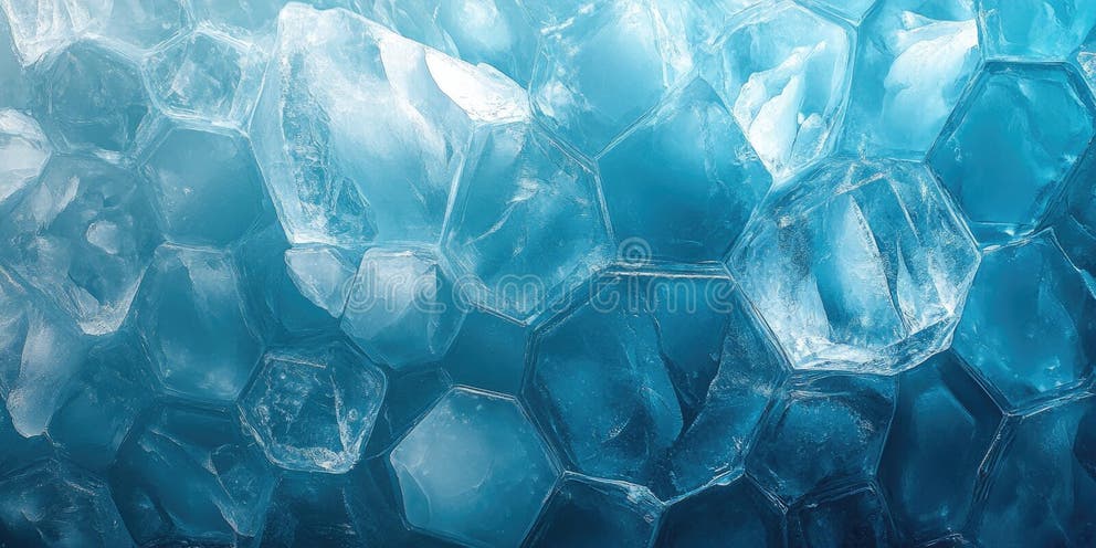 Frozen Hexagonal Pattern with Crystal Ice Texture in Cold Blue and ...