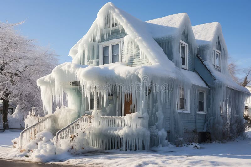 Frozen House in Winter Covered by Icicles Stock Photo - Image of icicle ...