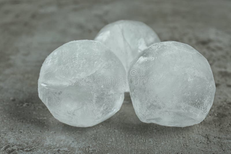 Frozen Ice Balls on Grey Table, Closeup Stock Image - Image of freeze ...