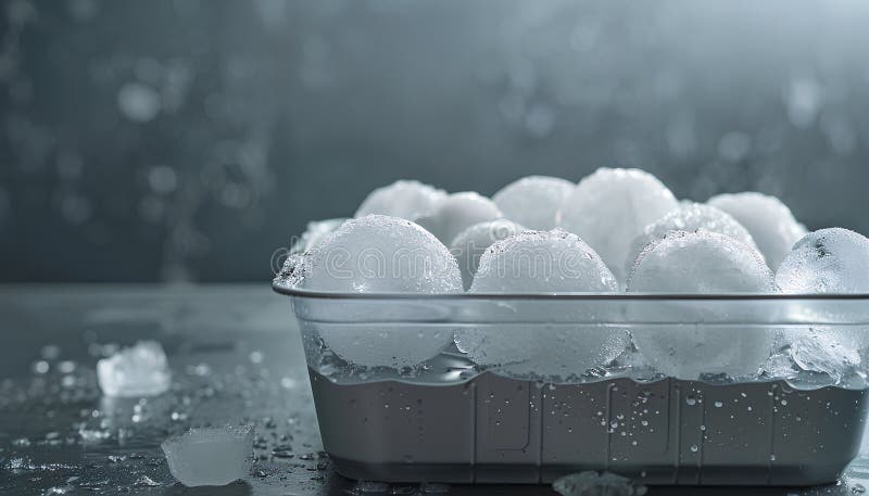Frozen Ice Balls in Mold on Grey Table Stock Image - Image of spherical ...