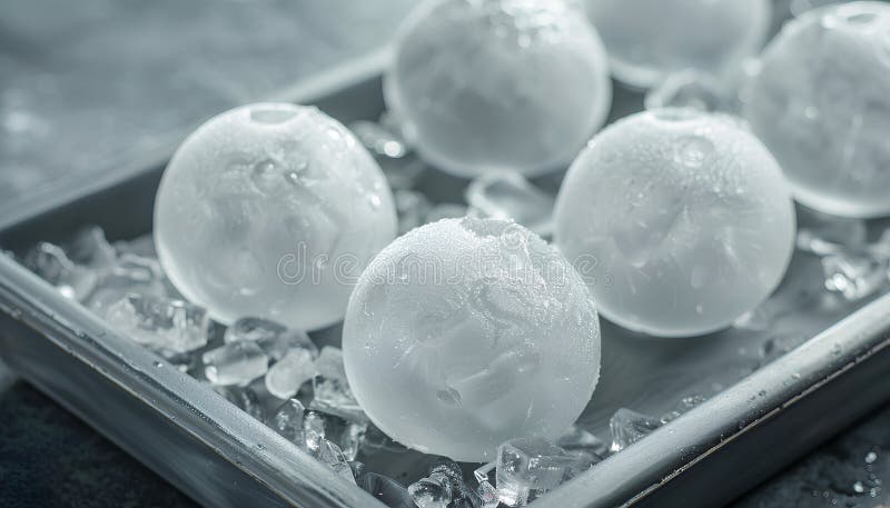 Frozen Ice Balls in Mold on Grey Table Stock Image - Image of globe ...