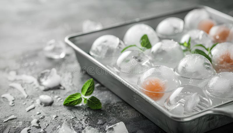 Frozen Ice Balls in Mold on Grey Table Stock Photo - Image of freezer ...