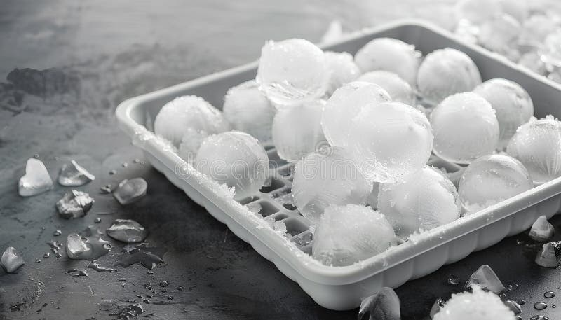 Frozen Ice Balls in Mold on Grey Table Stock Image - Image of cool ...