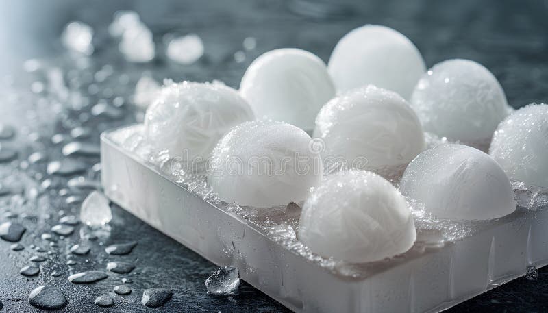 Frozen Ice Balls in Mold on Grey Table Stock Image - Image of hands ...