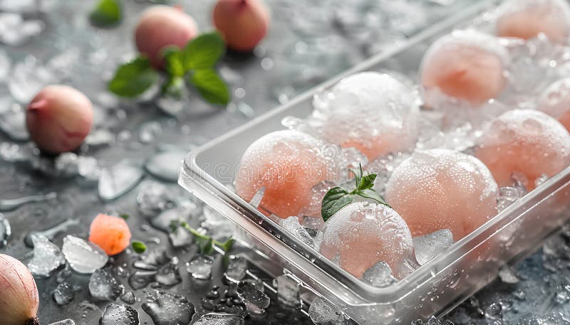 Frozen Ice Balls in Mold on Grey Table Stock Image - Image of cold ...
