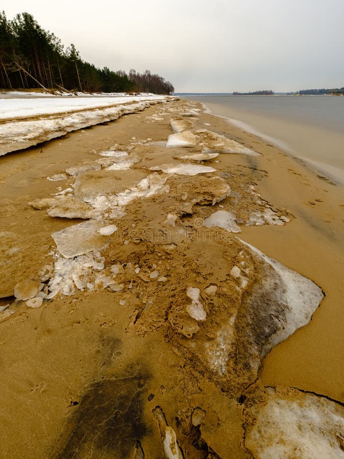 Frozen Ice Blocks on Sea Beach in Winter Stock Image - Image of person ...