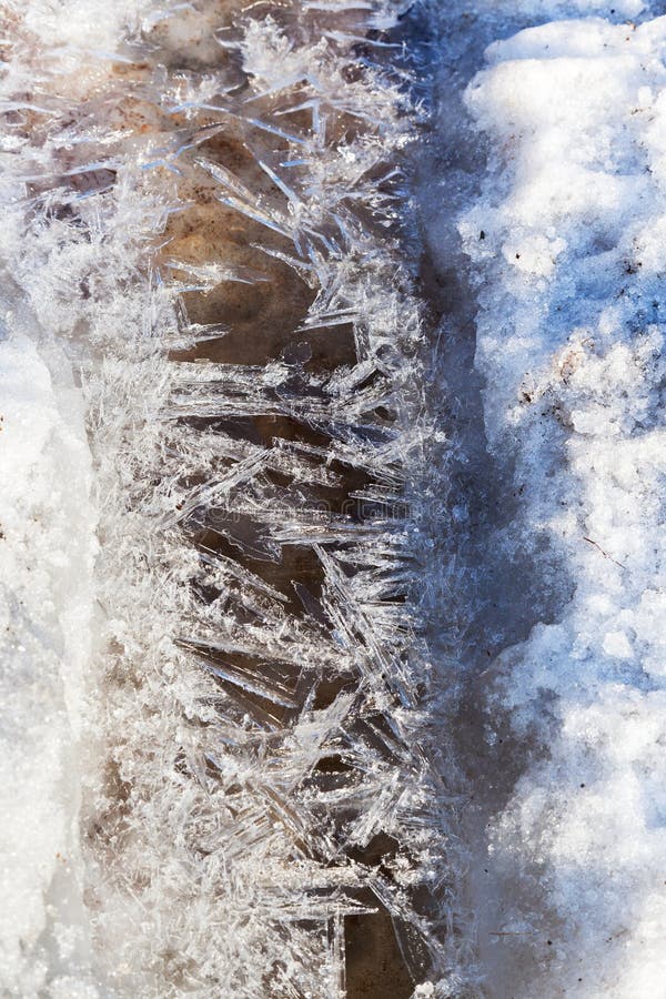 Frozen Ice Crystals Under Melting Snow Stream Stock Image - Image of ...