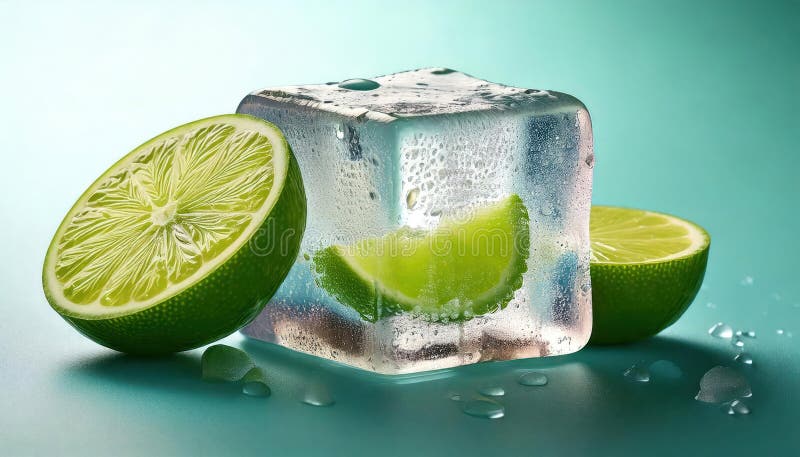 Frozen Ice Cube with Fresh Lime Stock Illustration - Illustration of ...