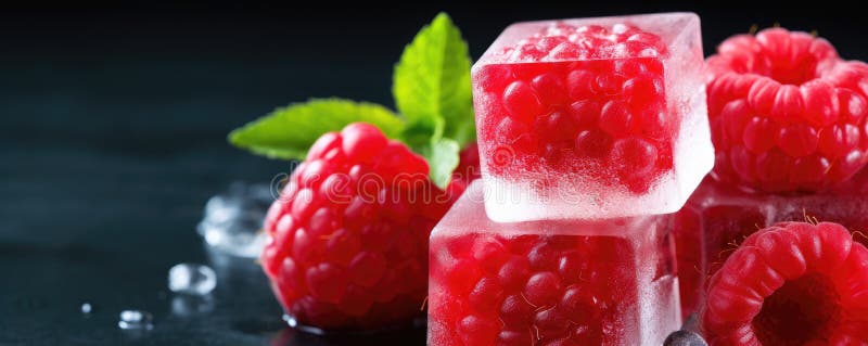 Frozen Ice Cube with Raspberry AI Generated Stock Image - Image of ...
