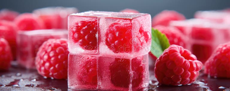 Frozen Ice Cube with Raspberry AI Generated Stock Photo - Image of ...