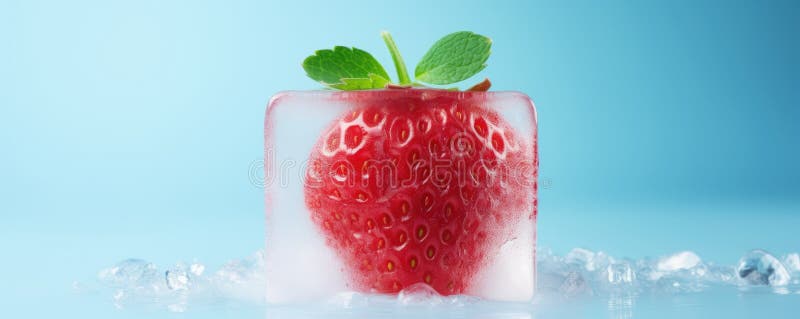 Frozen Ice Cube with Strawberry AI Generated Stock Photo - Image of ...