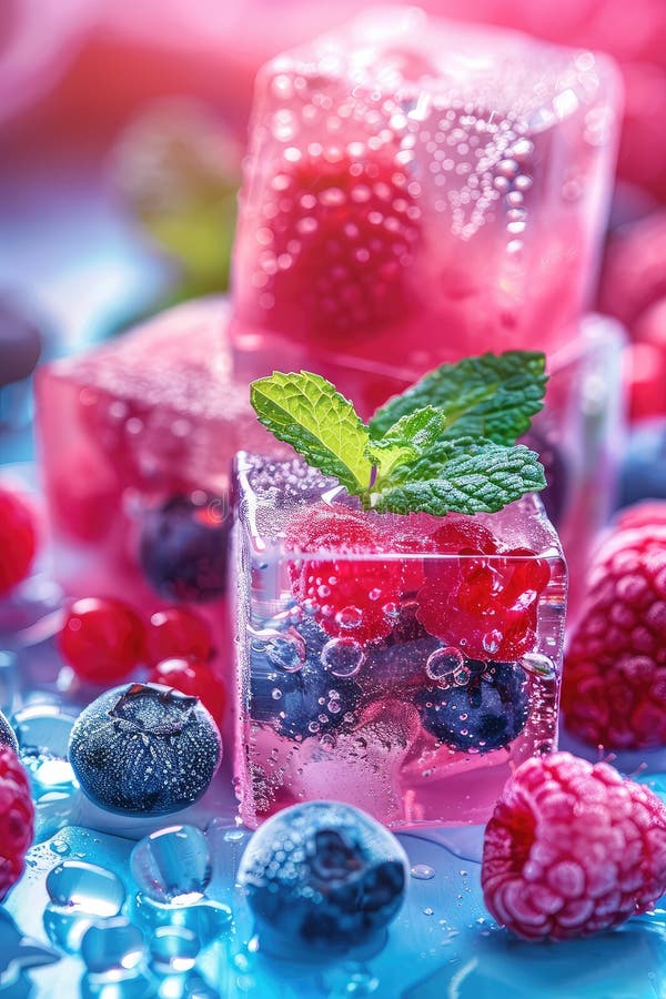 Frozen Ice Cubes with Berries. Selective Focus Stock Image - Image of ...