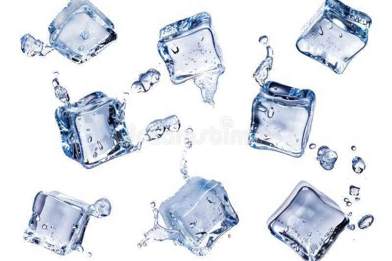 Frozen Ice Cubes Surrounded by Water Splash, Great for Food, Beverage ...