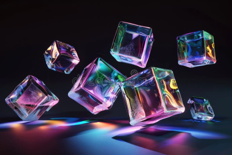Frozen Ice Cubes Suspended in Mid-air, Creative Concept for Cold-themed ...