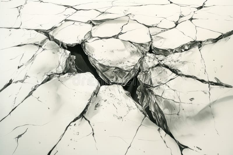 Frozen Ice Formation with Deep Cracks in Winter Landscape Captured in ...
