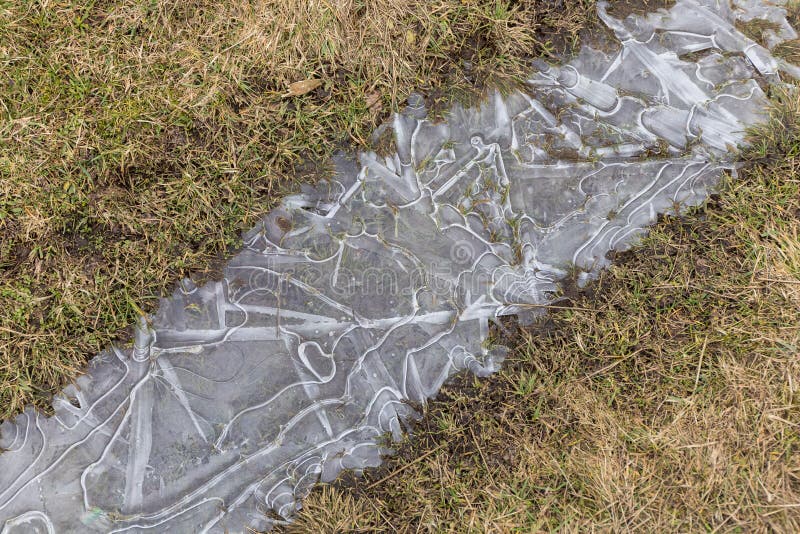 Frozen Ice in a Puddle on a Field in Early Spring Stock Photo - Image ...