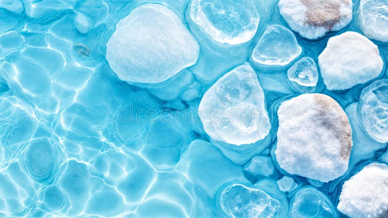Frozen Ice Rocks in Clear Blue Water .Serene Winter Landscape Stock ...