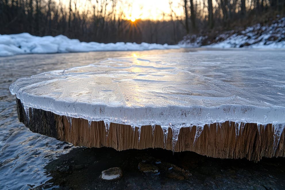Frozen Ice Sheet on a Tree Stump in Winter. Stock Illustration ...