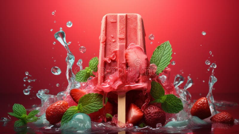 Frozen Ice Strawberry Mint. Ai Generated Image Stock Image - Image of ...