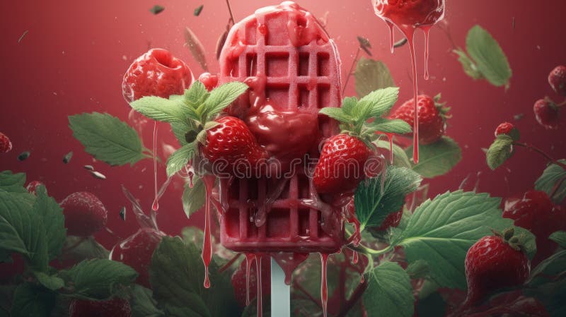 Frozen Ice Strawberry Mint. Ai Generated Image Stock Image - Image of ...