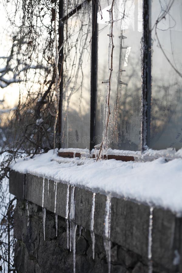 Frozen ice on the window stock photo. Image of northern - 215881138