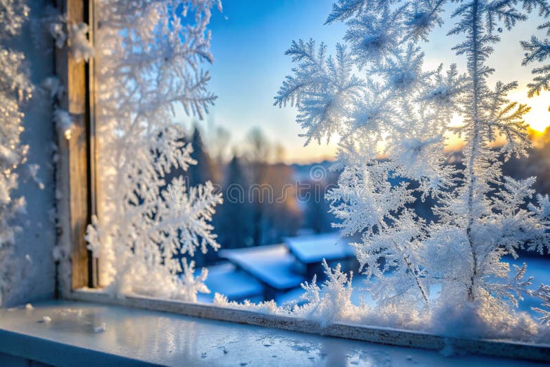 Frozen Ice on Window Glass stock illustration. Illustration of closeup ...