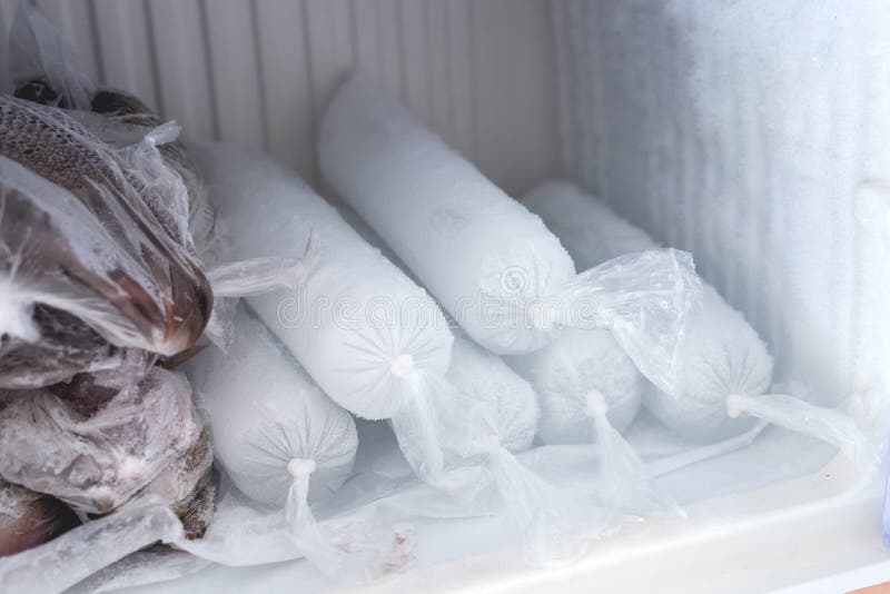Frozen Ice Wrappers Made of Polyethylene Inside a Personal Freezer ...