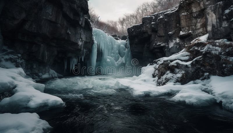 Frozen Icicles Cling To Majestic Mountain Cliff in Tranquil Scene ...