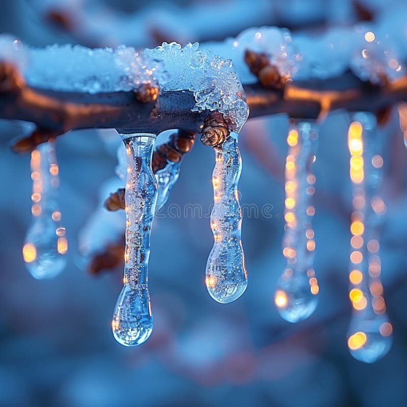 Frozen Icicles Hanging from a Branch Stock Photo - Image of winter ...