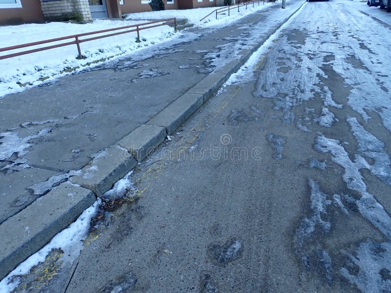 Frozen Icy Sidewalk in a City Stock Photo - Image of outdoor, pavement ...