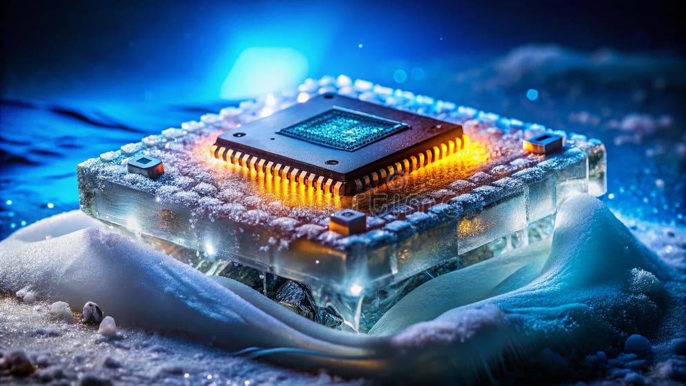 Frozen Innovation a Microcontroller Emerges from an Ice Block Sparkling ...