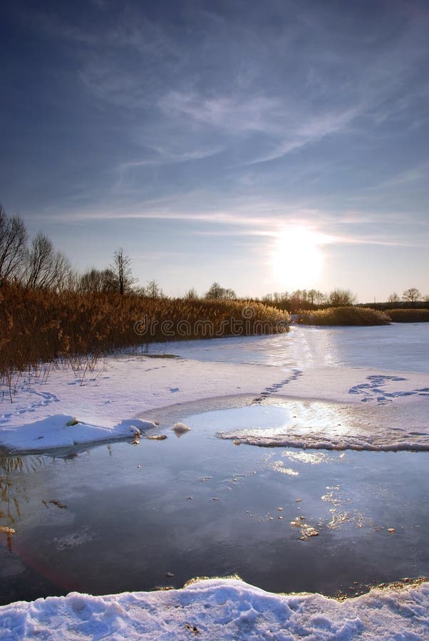 Frozen lake in moonlight stock photo. Image of clouds - 4280358